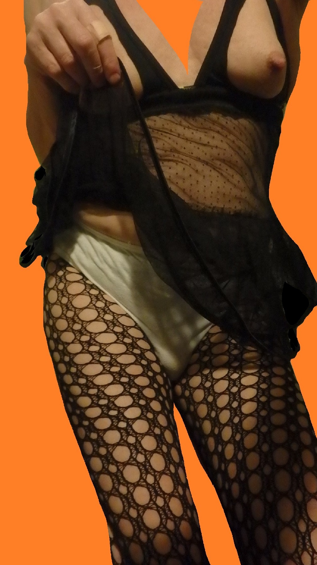 Goodgurl34 With Pot Hole Hose White Panties And See Though Skirt Photo