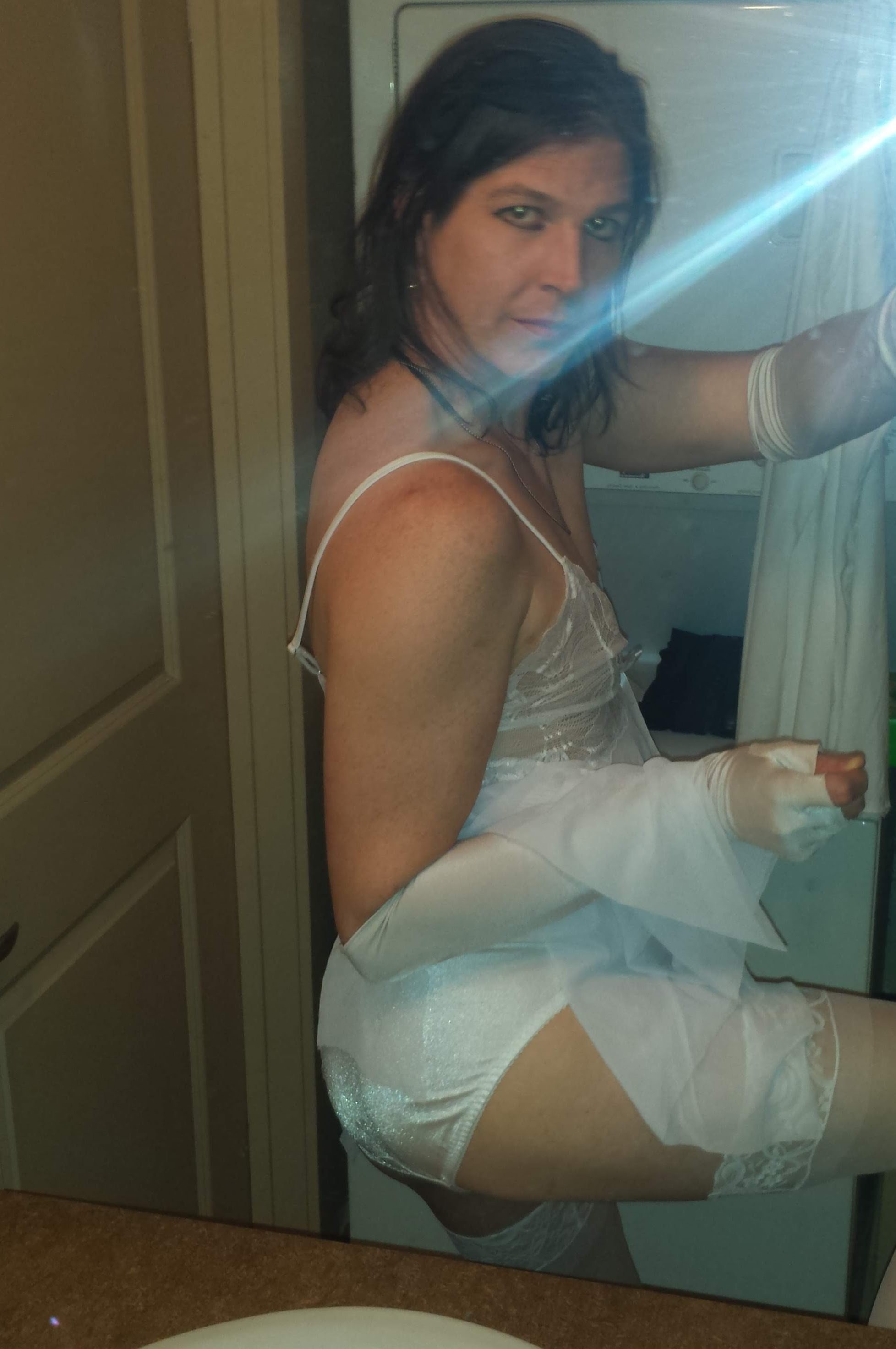 Crossdresser In White Lingerie Photo 11