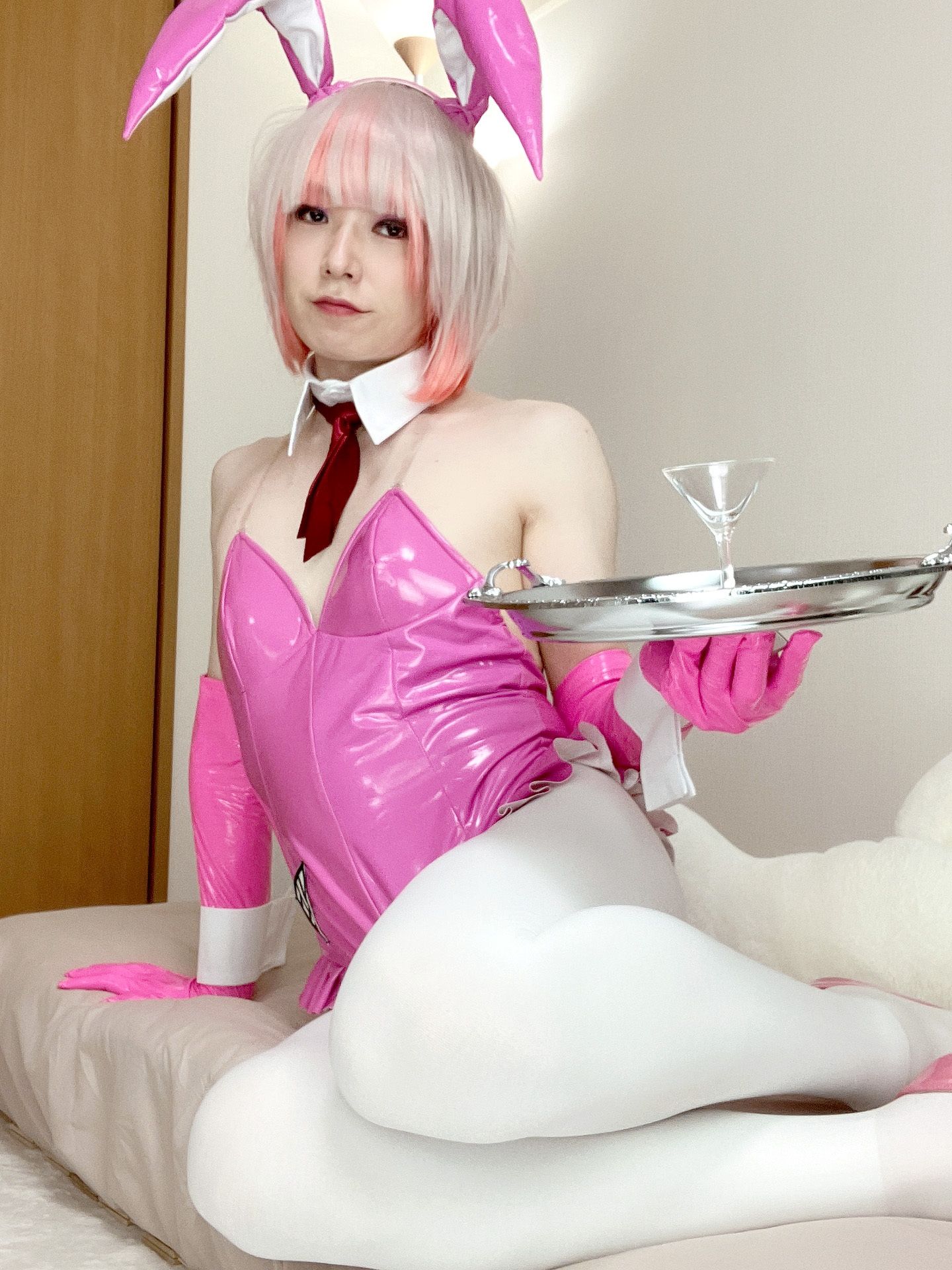 Pink Bunny Girl With Pink Gloves White Tights Photo 16