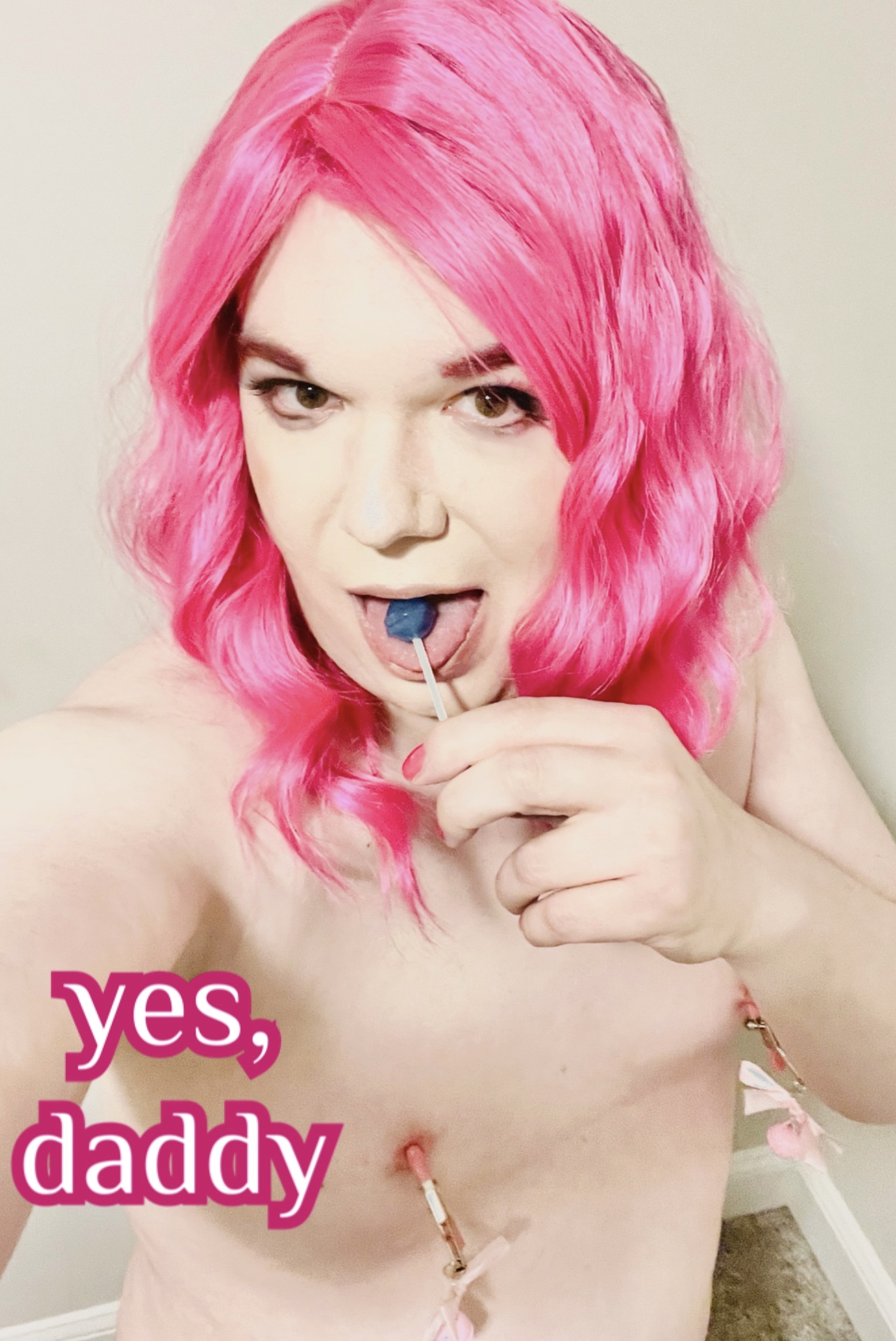 Donna Wears Pink Sissy Panties And Pink Nipple Clamps Photo 3